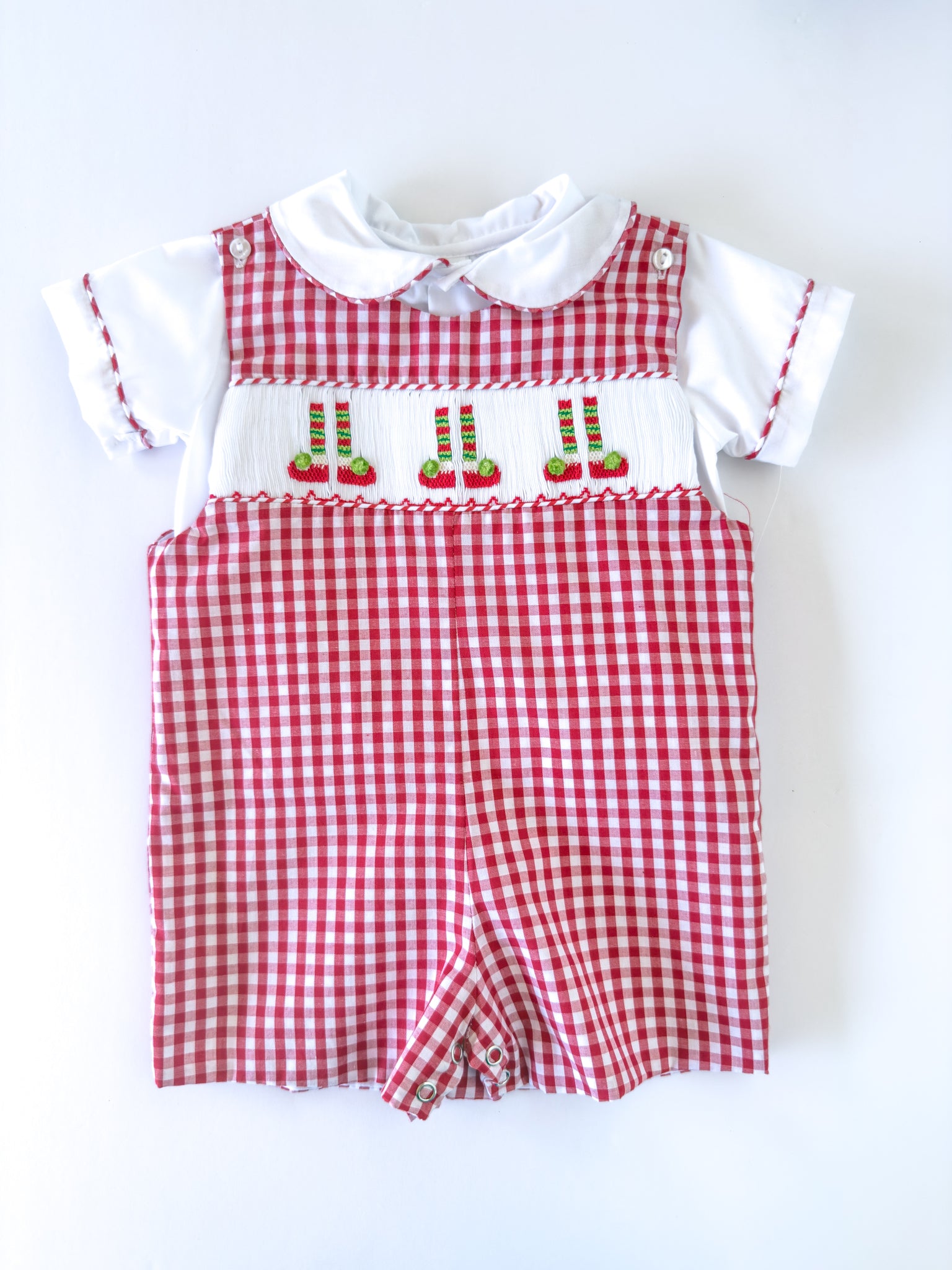 F06-25-4 Red Check Elf Overall – Mother Goose Store